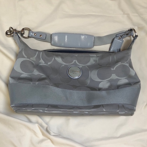 Coach | Bags | Coach Grey Signature Stripe Shoulder Bag | Poshmark